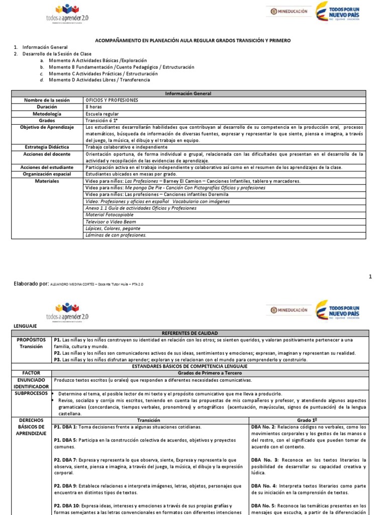 Anexo 1 Planeacion - Oficios y Profesiones | PDF | Lectura (proceso ...
