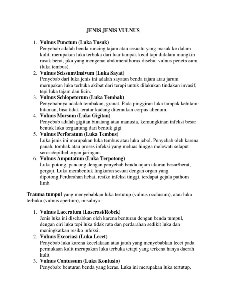 Jenis-Jenis Vulnus dan Karakteristiknya | PDF