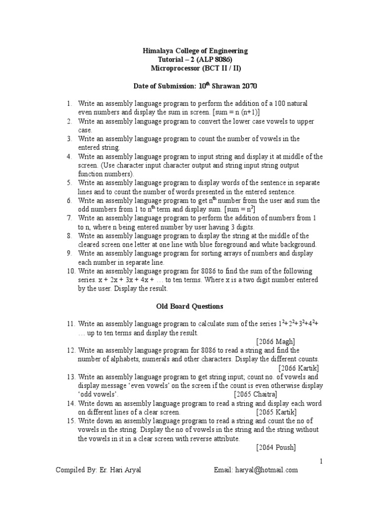 Tutorial2 8086 | PDF | String (Computer Science) | Letter Case