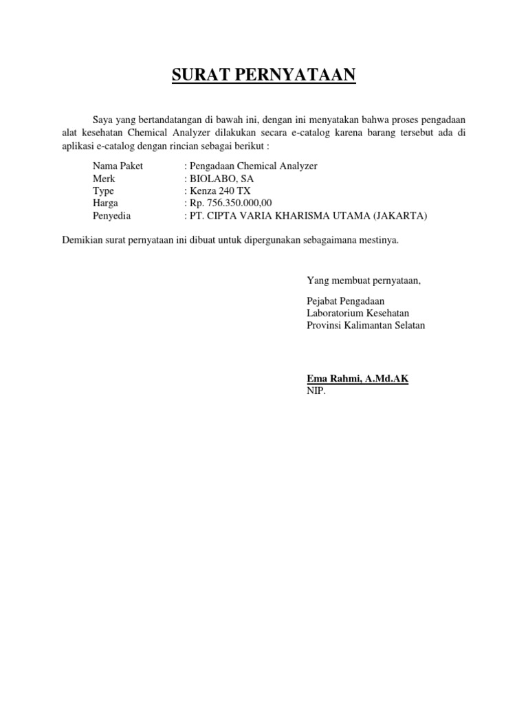Surat Pernyataan E-Catalog | PDF