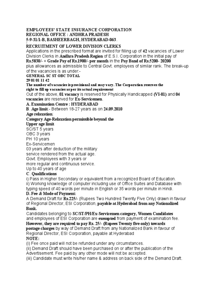 Employees' State Insurance Corporation | Download Free PDF | Test ...