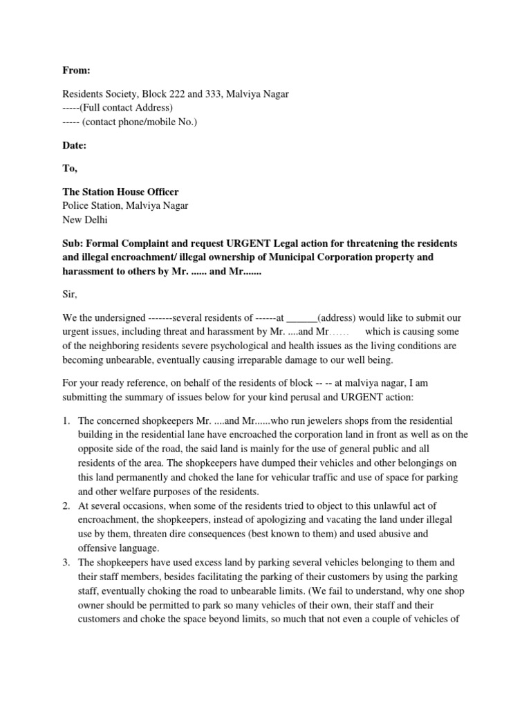 Police Complaint Letter Draft | PDF | Public Sphere | Government ...