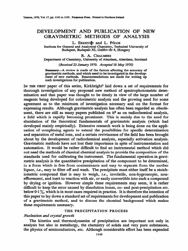 Gravimetric Methods of Analysis | PDF | Solubility | Nucleation