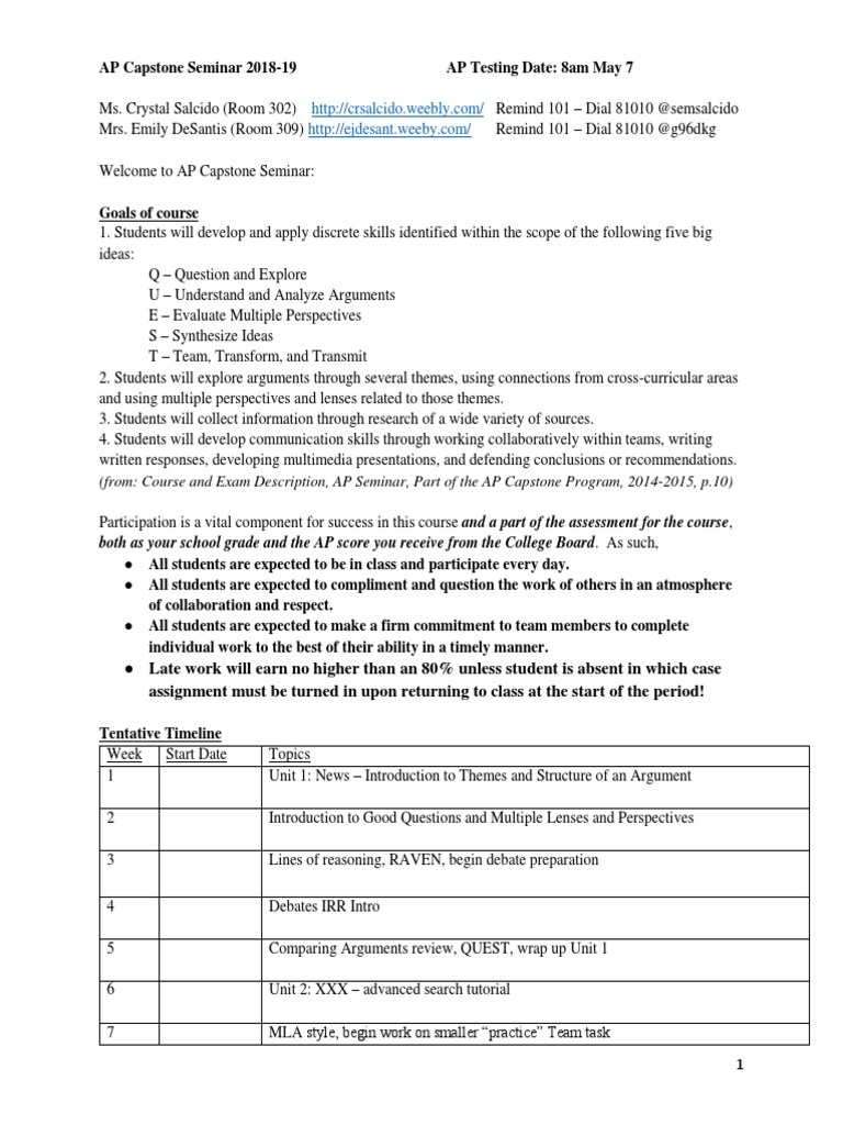 AP Seminar Course Overview 2018-19 | PDF | Educational Assessment ...