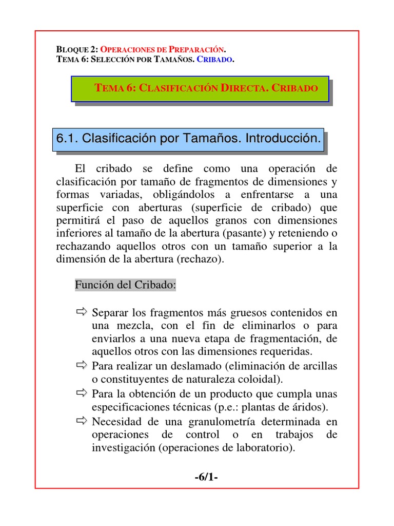 Proceso y Equipos de Cribado | PDF | Movimiento (física) | Eje