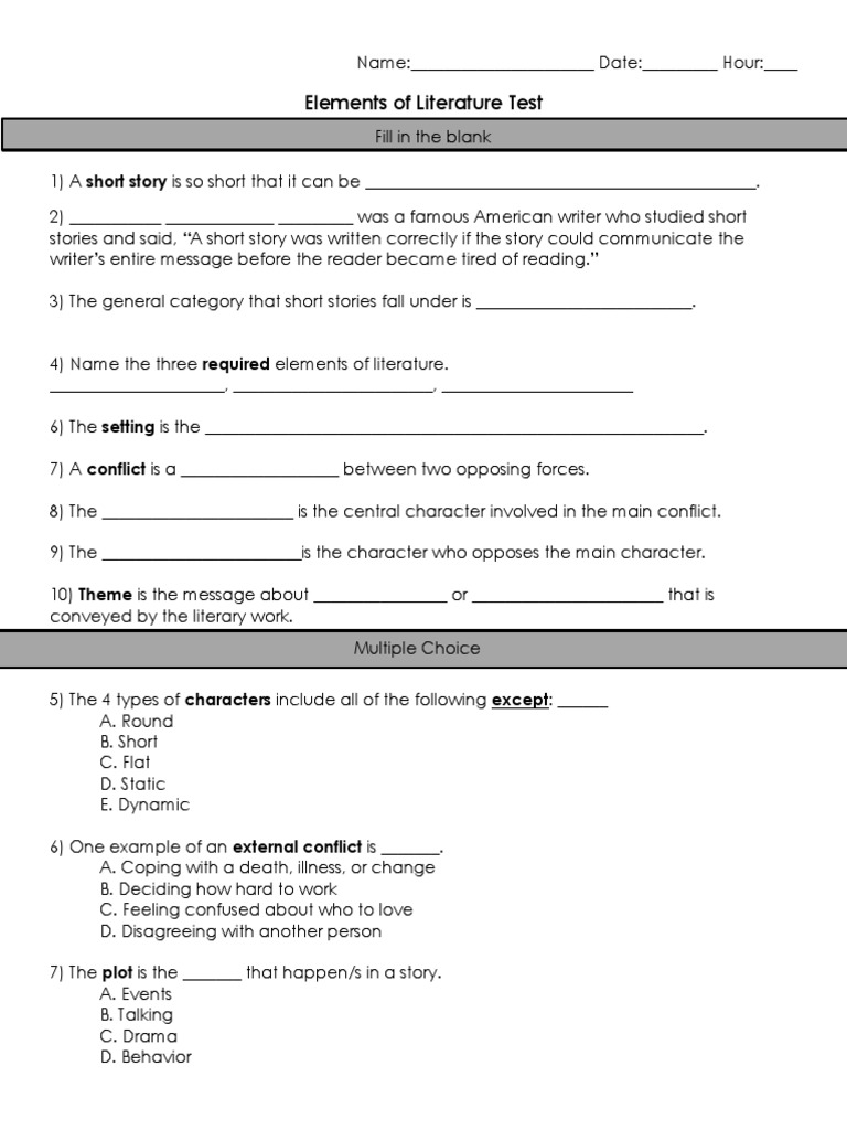Elements of Literature Assessment | PDF | Narration