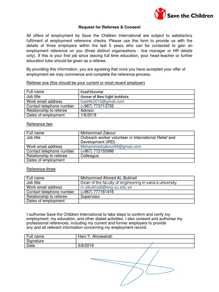 Reference Request Form (Save The Children Org.) | PDF