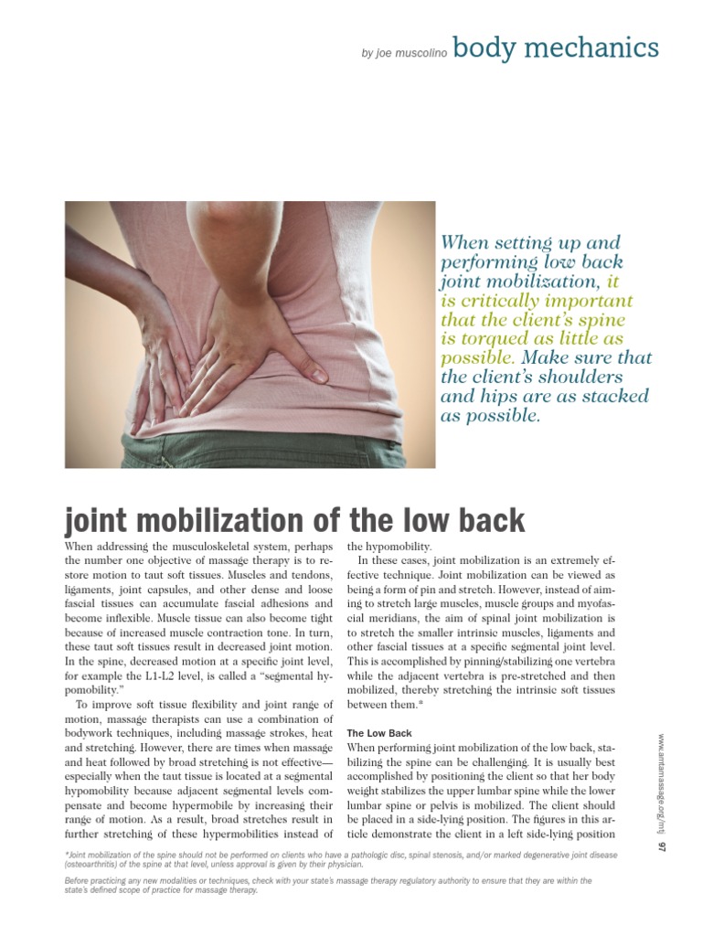Joint Mobilization of The Low Back - WI 09 | PDF