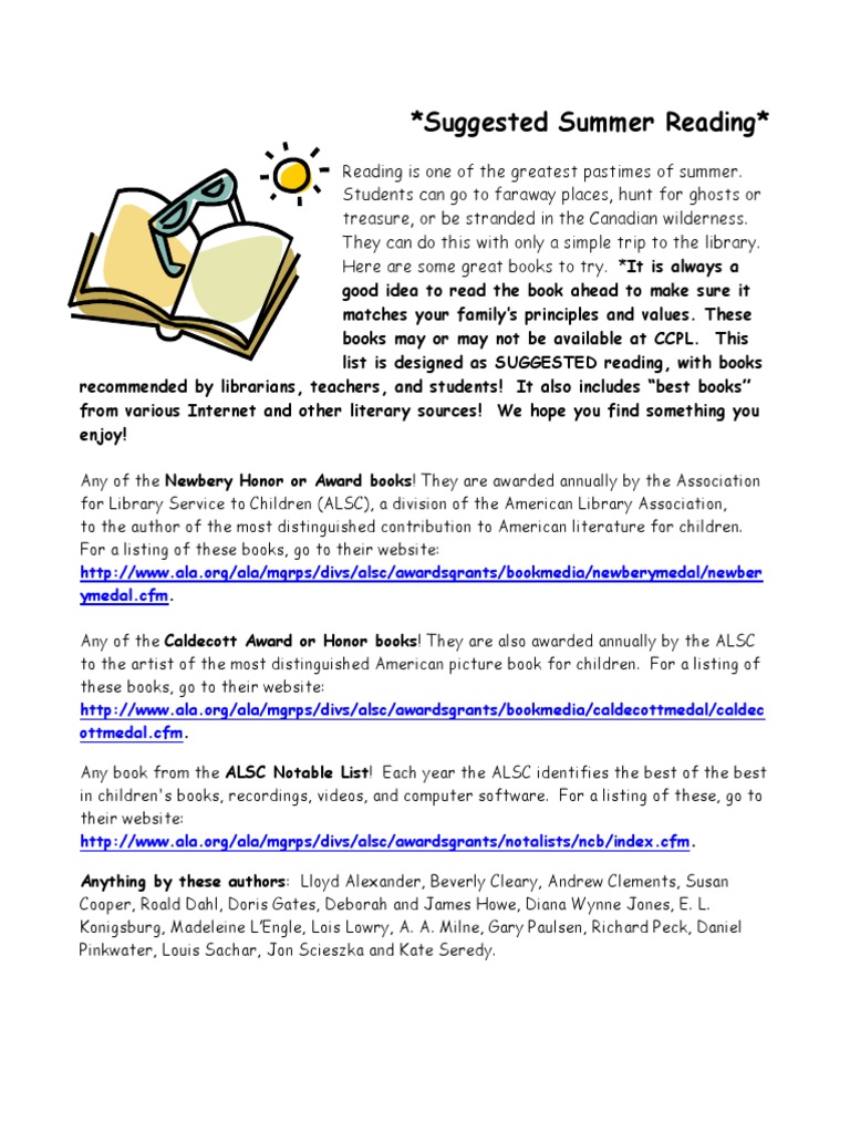 Suggested Summer Reading List for Kids | PDF | Children's Writers | Books