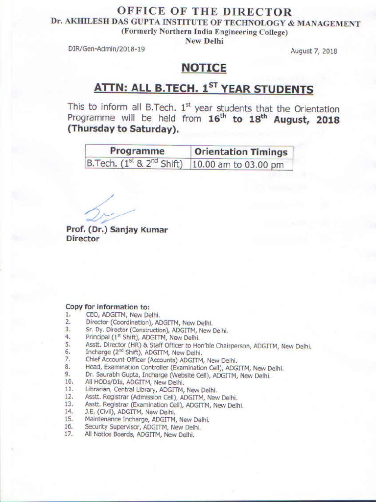 Students - Noticeboard - Notice For BTech 1st Year Students Reg ...