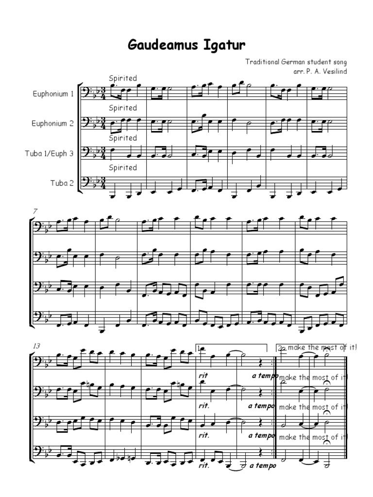 Gaudeamus Igitur Score and Parts | PDF | Elementary Organology | Graduation