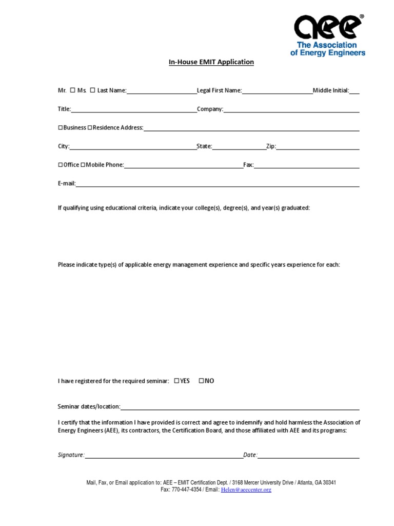 EMIT Certification Application Form | PDF
