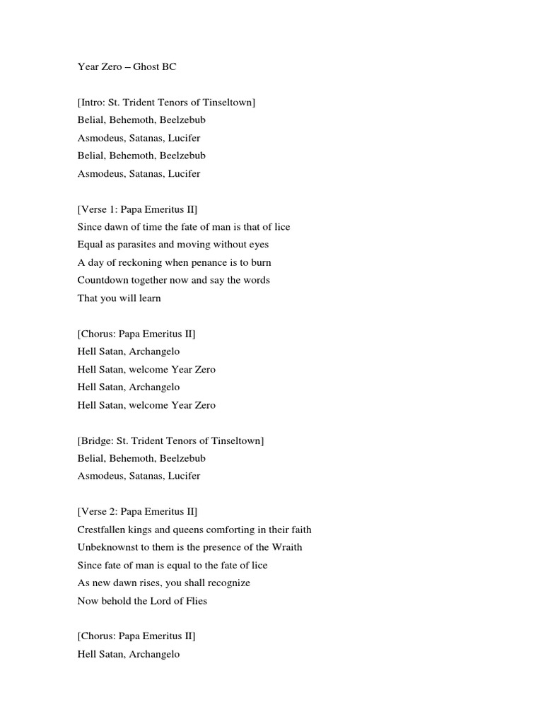 Ghost BC Year Zero Lyrics | PDF