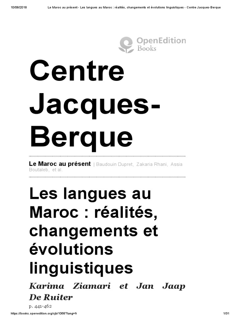 Les Langues Au Maroc :réalités, Changements Et Évolutions Linguistiques ...