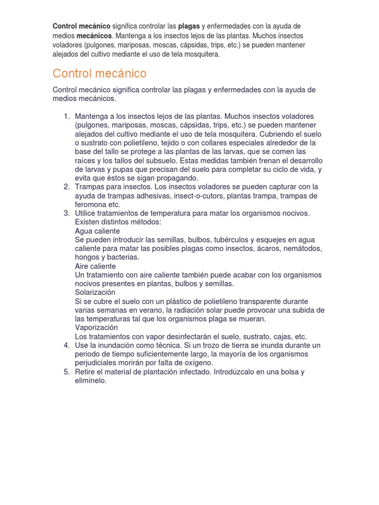 Control Mecánico | PDF | Plaga (organismo) | Agricultura