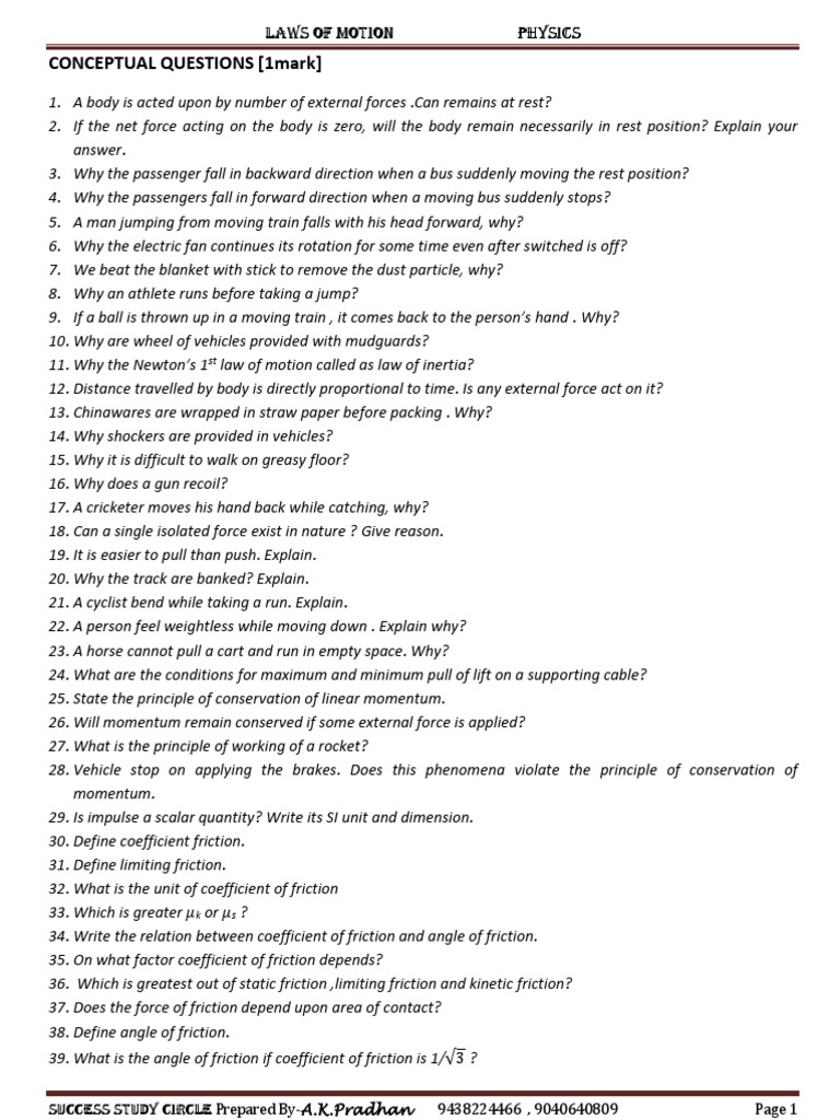 Conceptual Questions | Download Free PDF | Friction | Force