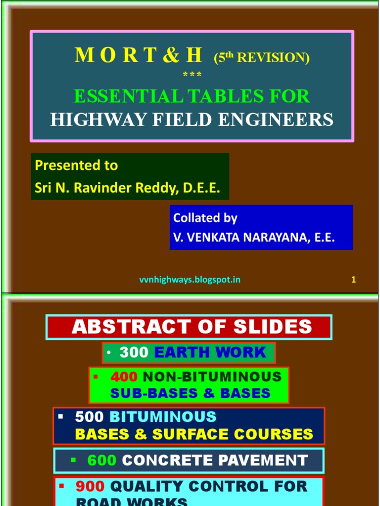 Venkat - MoRTH 5th Revision Essential Tables For Highway Field ...