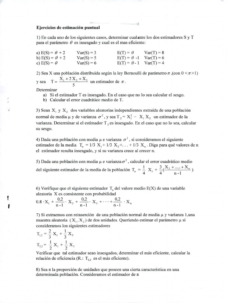 Estimación Puntual. Ejercicios | PDF | Estimador | Muestreo (Estadísticas)