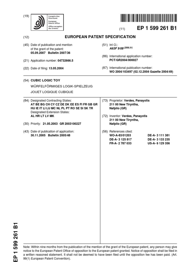 European Patent Specification: Printed by Jouve, 75001 PARIS (FR) | PDF ...