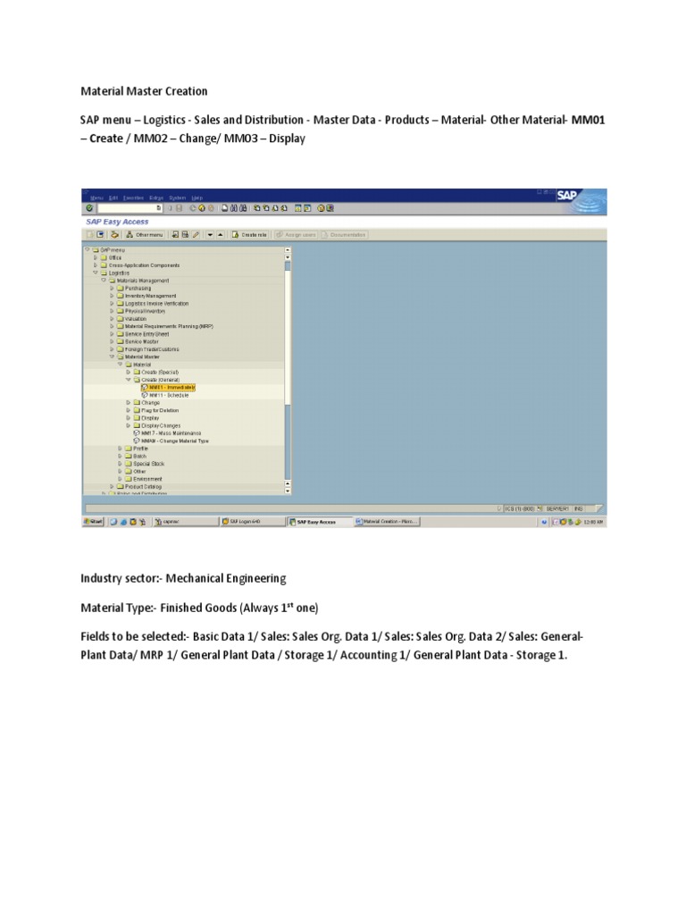 SAP Material Creation Process Guide | PDF | Technology & Engineering
