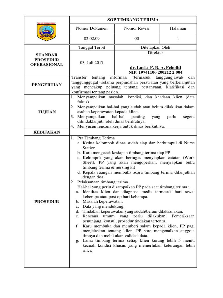 SOP Timbang Terima | PDF