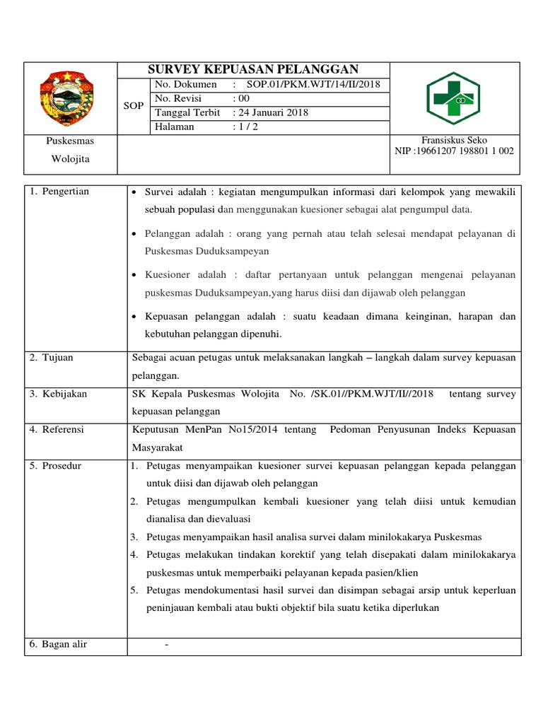 SOP Survei Kepuasan Pelanggan Puskesmas | PDF
