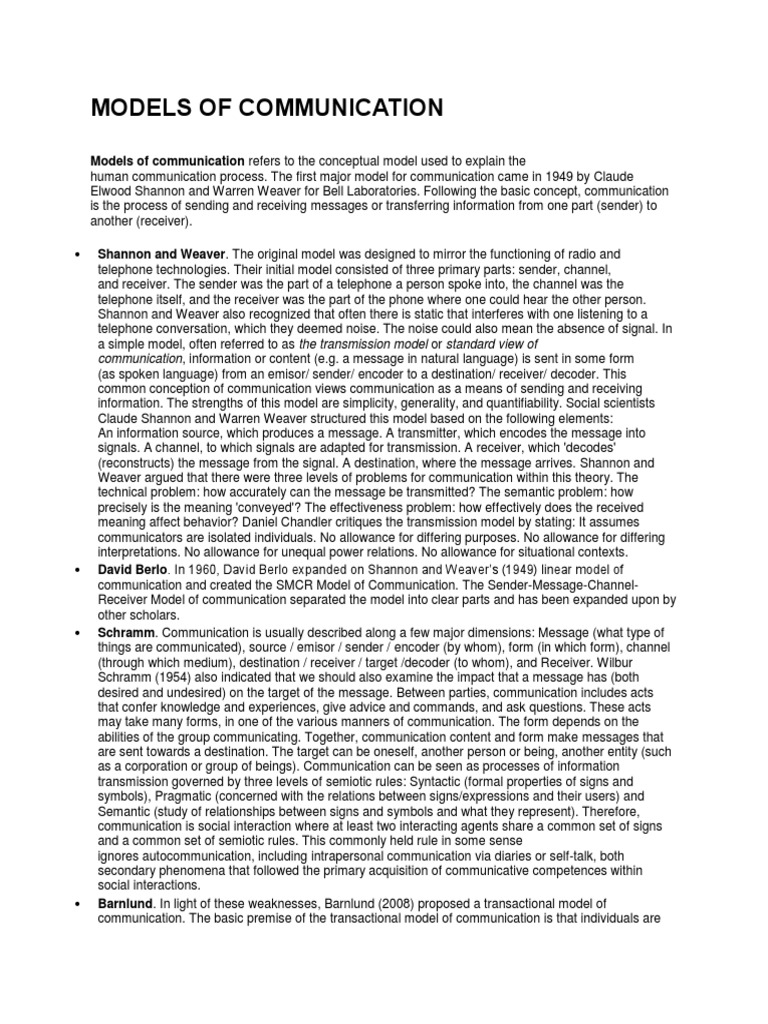 Overview of Communication Models | PDF | Communication | Semiotics
