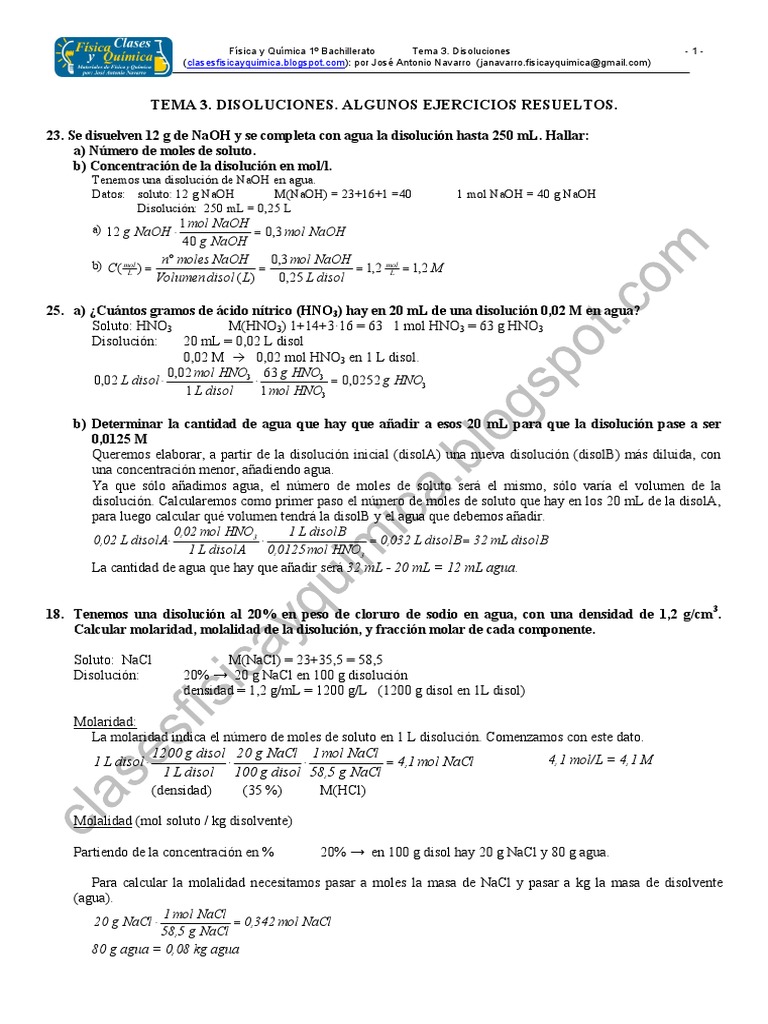 Disoluciones Resueltos | PDF | Concentración | Ácido clorhídrico