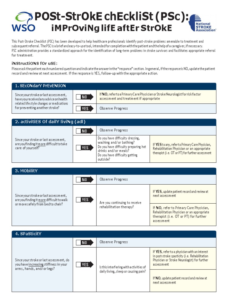 Post-Stroke Checklist (PSC) :: Improving Life After Stroke | PDF ...
