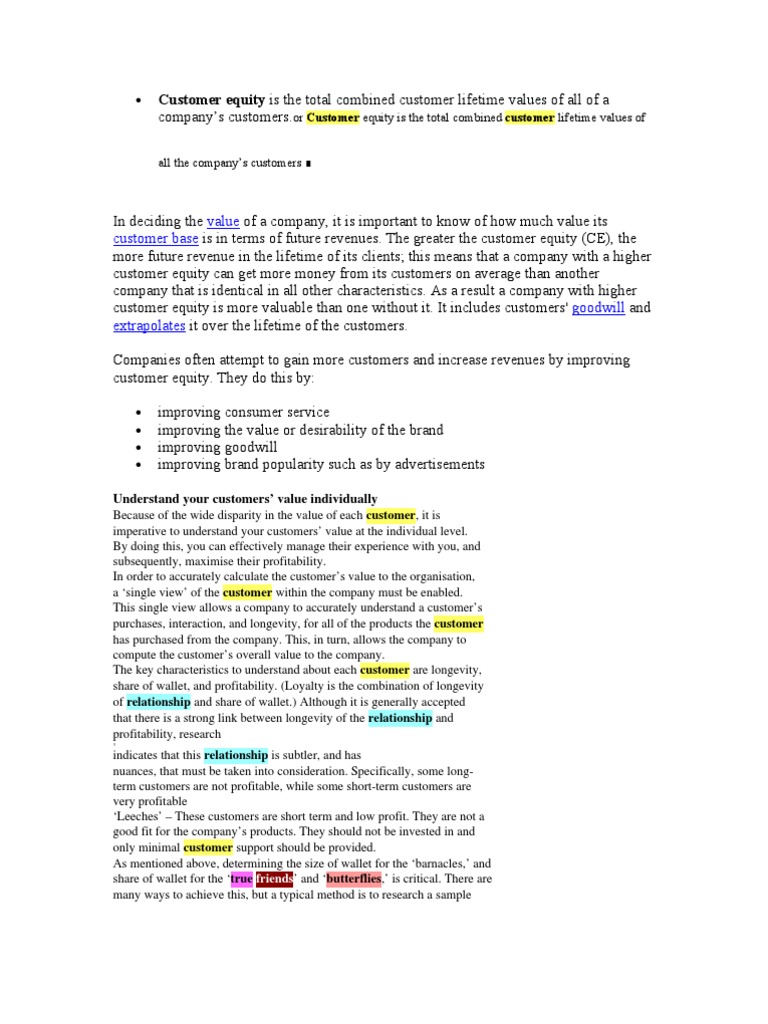 Customer Equity Is The Total Combined Customer Lifetime Values of All ...