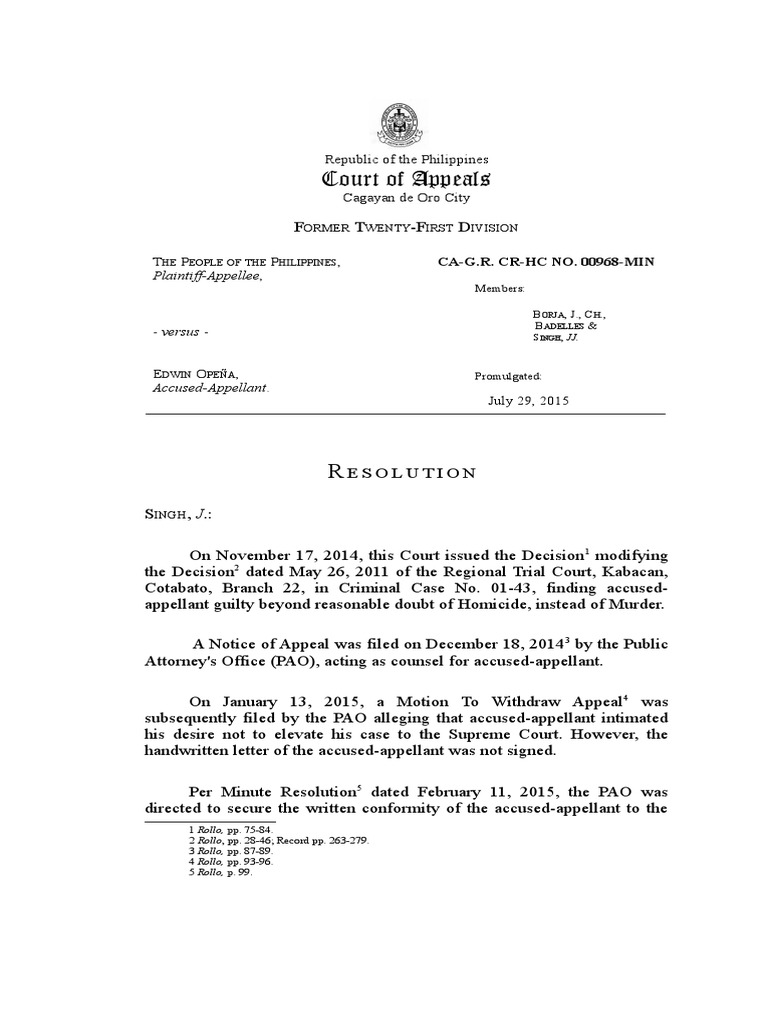 Withdraw Appeal To SC - 07292015 | PDF | Appeal | United States Law