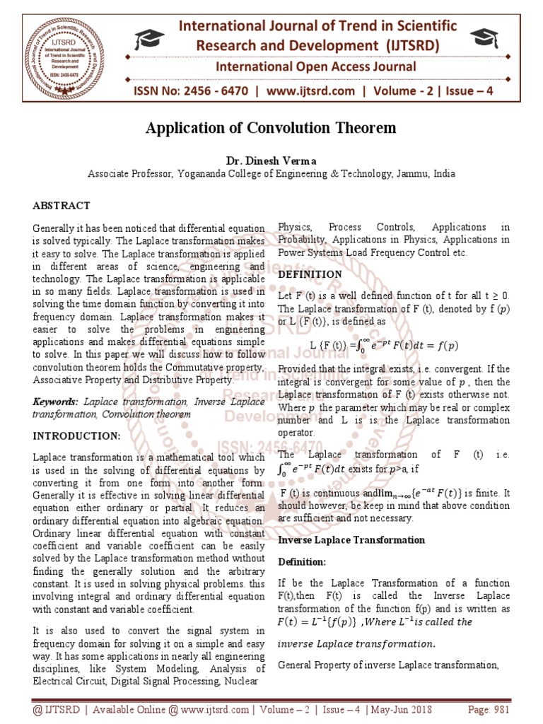 Application of Convolution Theorem | PDF | Laplace Transform | Ordinary Differential Equation