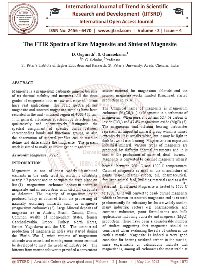 The FTIR Spectra of Raw Magnesite and Sintered Magnesite | PDF ...