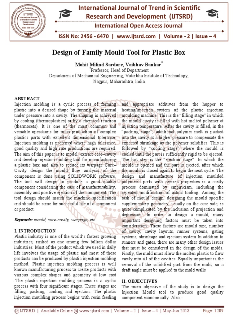 Design of Family Mould Tool For Plastic Box | PDF | Plastic | Materials