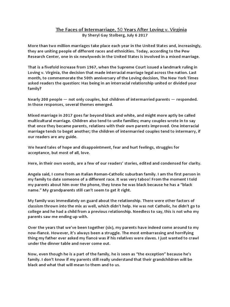 Interracial Marriage: 50 Years Later | PDF | Miscegenation | Loving V ...