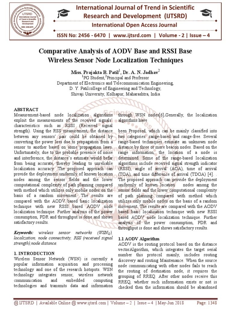 Comparative Analysis of AODV Base and RSSI Base Wireless Sensor Node Localization Techniques ...