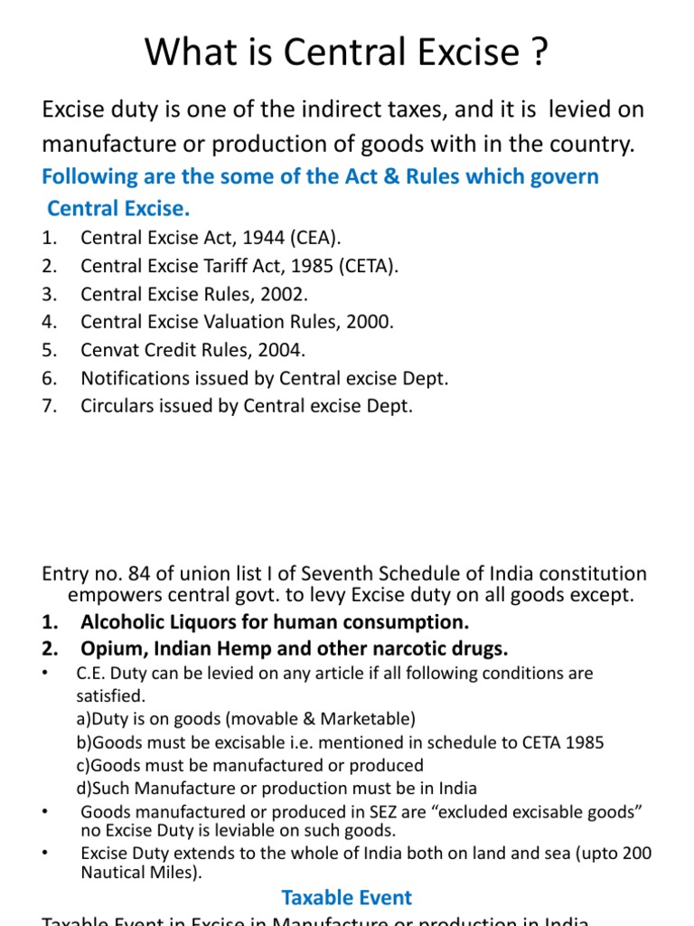 Basic Act & Cenvat | PDF | Value Added Tax | Excise