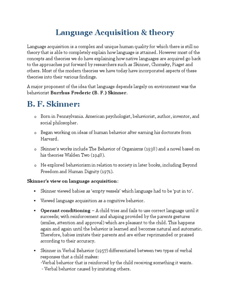 Theories of Language Acquisition | PDF | Language Acquisition | Behaviorism