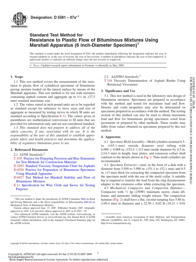 ASTM D5581 - Resistance To Plastic Flow of Bituminous Mixtures Using ...