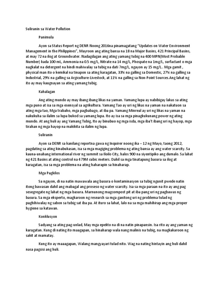 Suliranin Sa Water Pollution | PDF