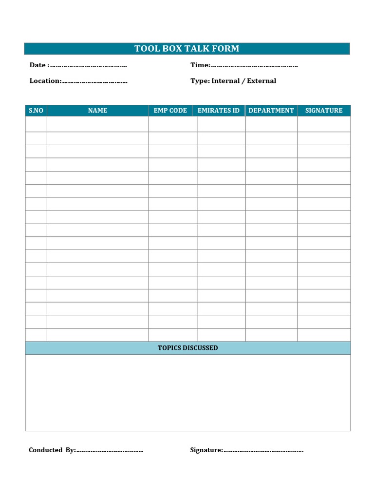 Tool Box Talk - Template OSHAD | PDF