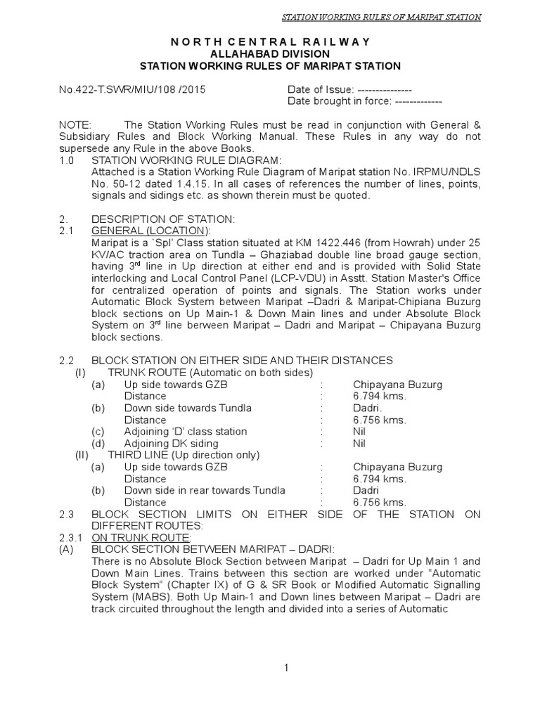 North Central Railway Allahabad Division Station Working Rules of ...