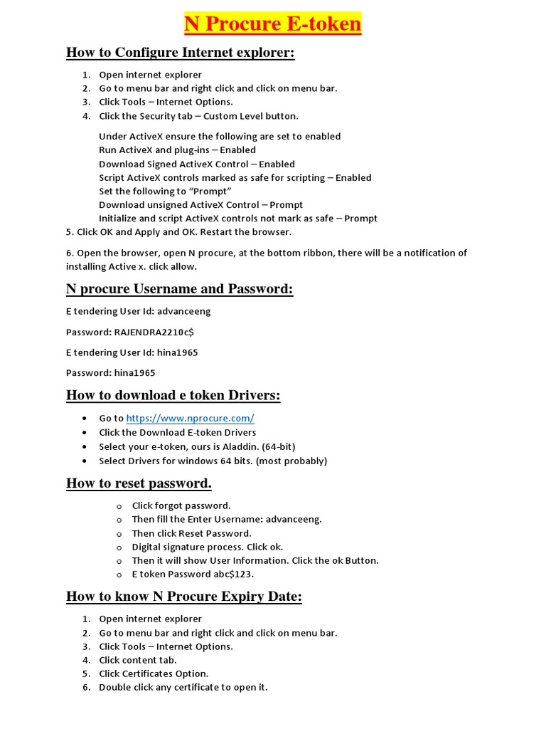 N Procure Installation | PDF | Internet Explorer | Password