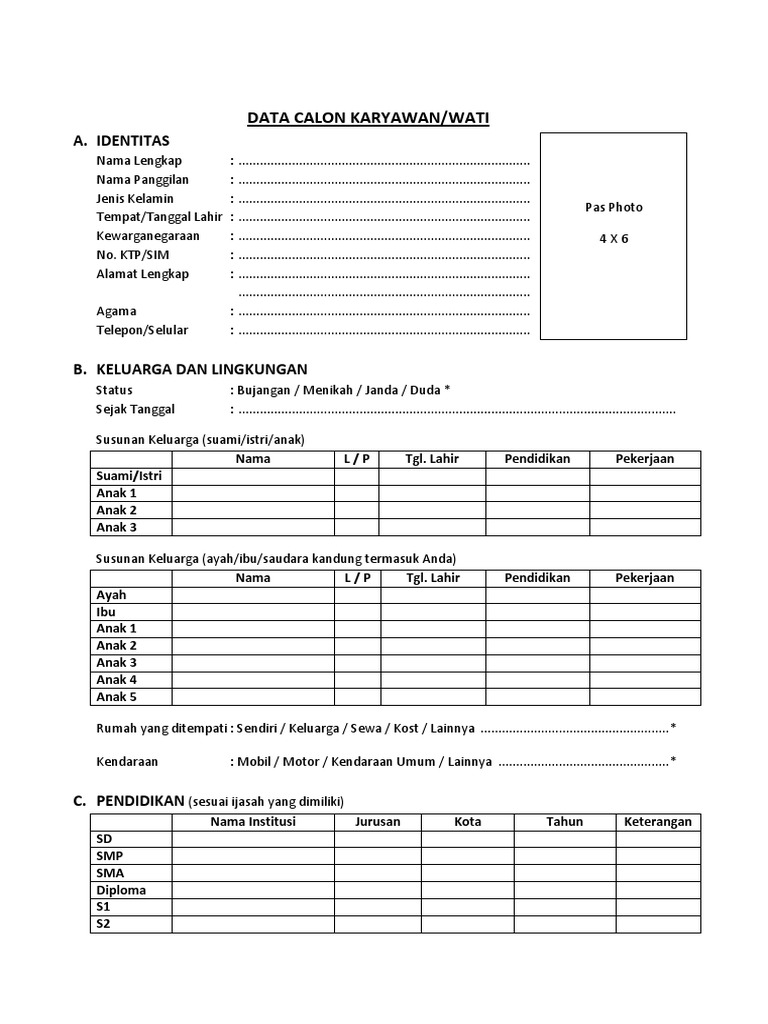 Form Data Diri Umum | PDF