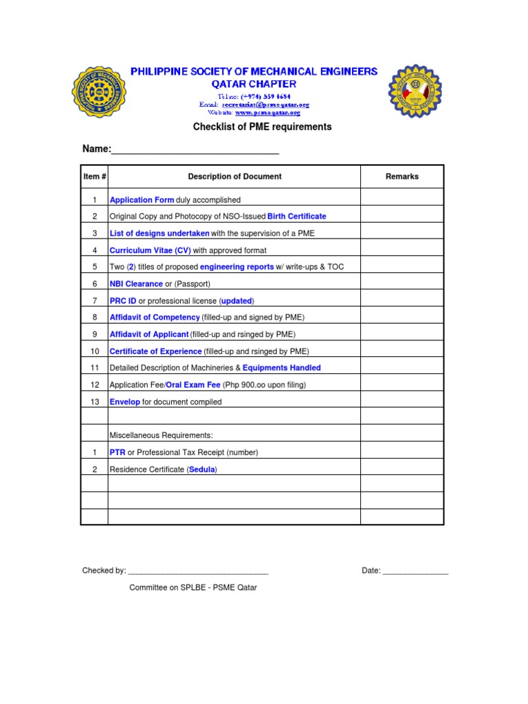 Checklist of Requirements | PDF