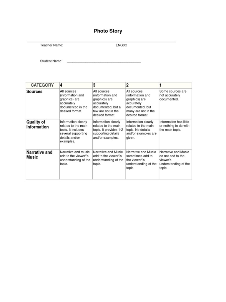 Photo Story Assessment Criteria | PDF