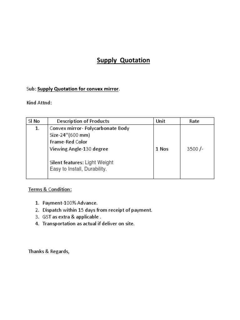 Supply Quotation: Light Weight Easy To Install, Durability | PDF