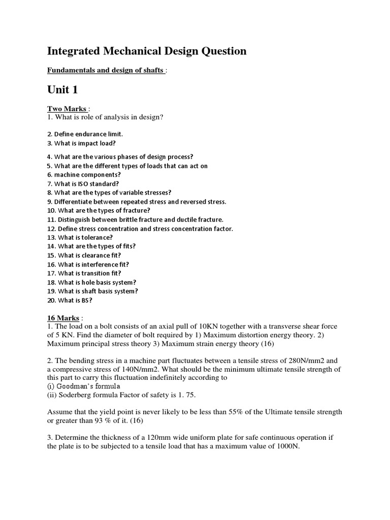 Integrated Mechanical Design Question: Fundamentals and Design of ...