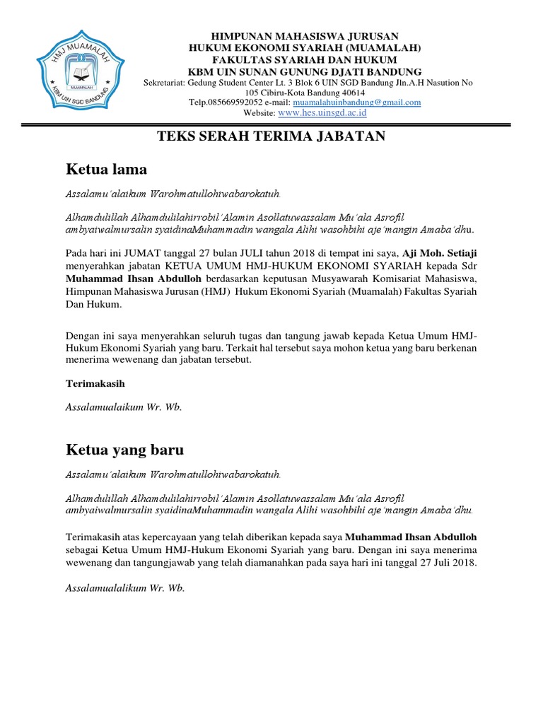 Teks Serah Terima Jabatan | PDF
