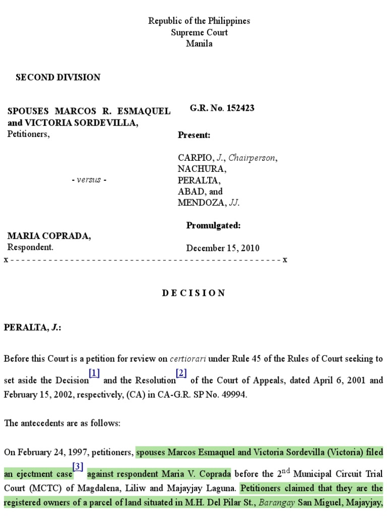 Supreme Court Decision on Ejectment Case | PDF | Laches (Equity) | Eviction